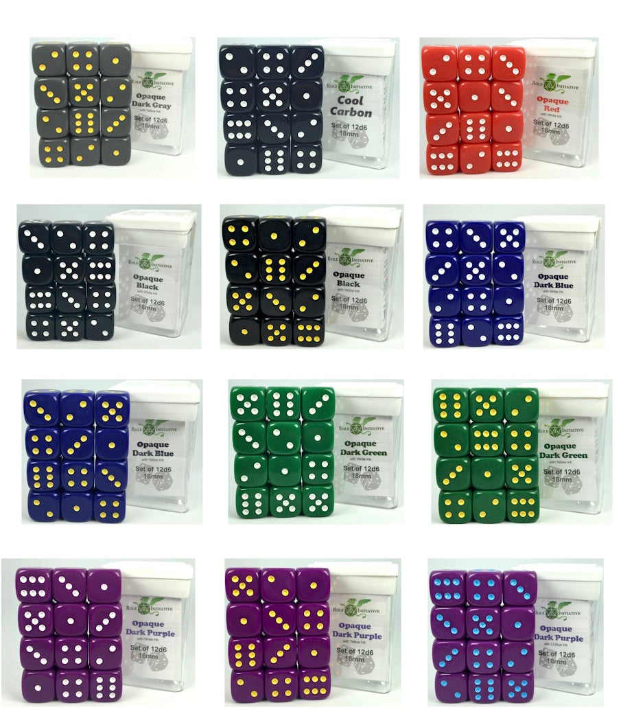 12d6 dice set bundles in assorted colors and styles