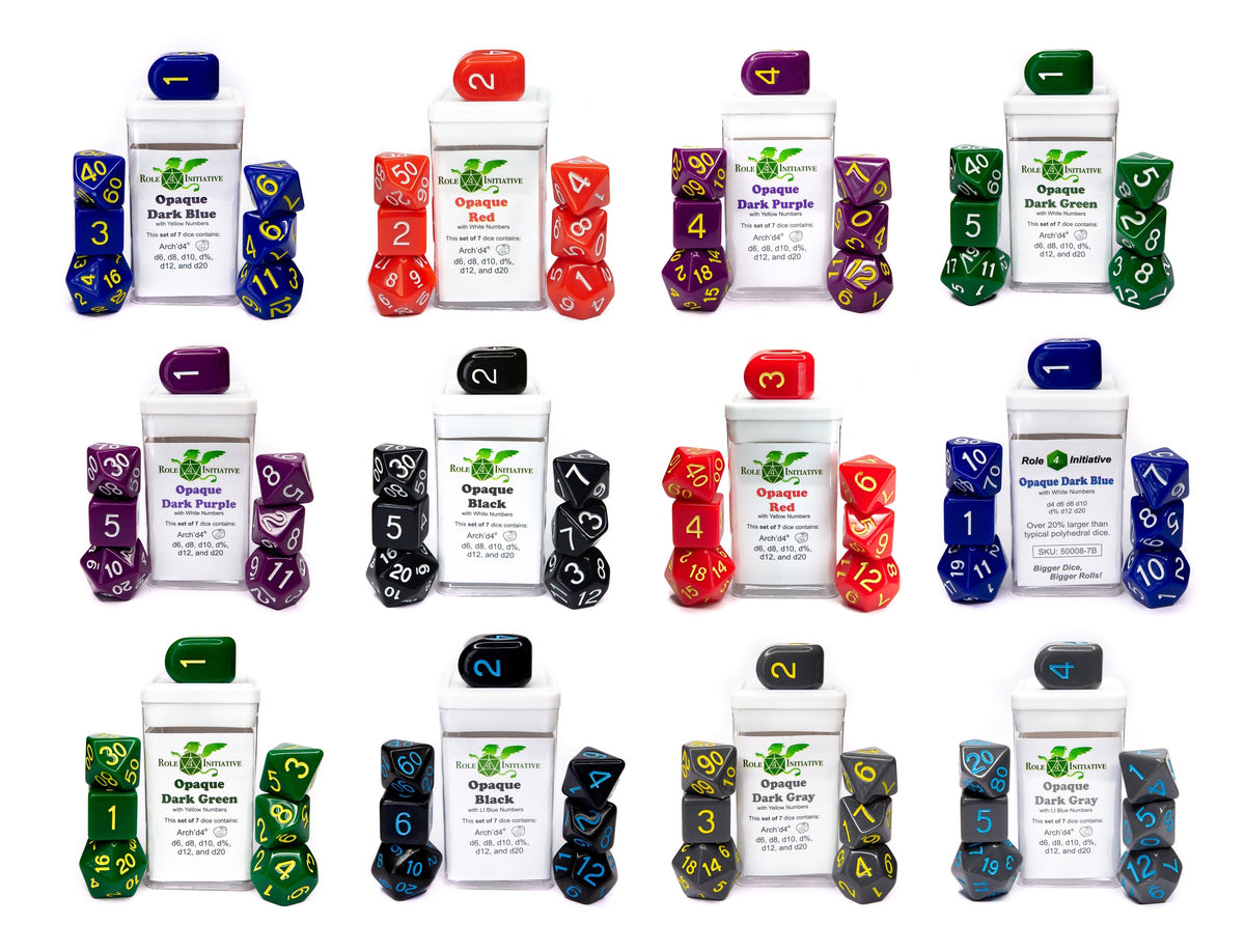 Dice set bundles in assorted styles and colors